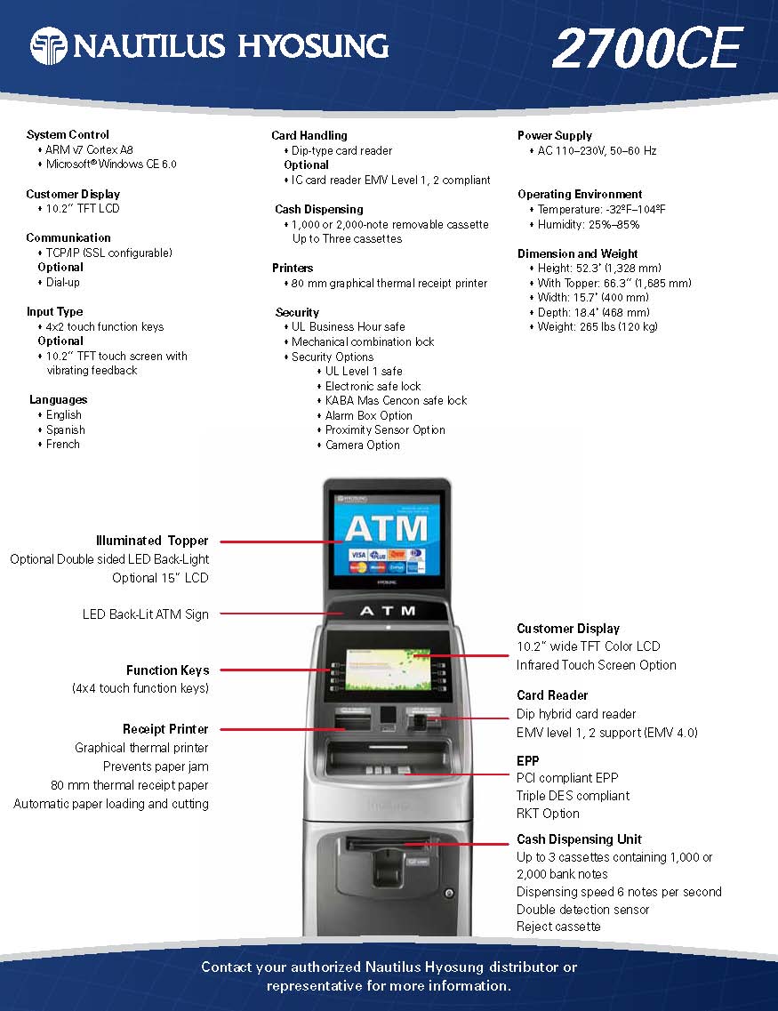 Used Hyosung 2700CE ATM for Sale - National ATM Systems