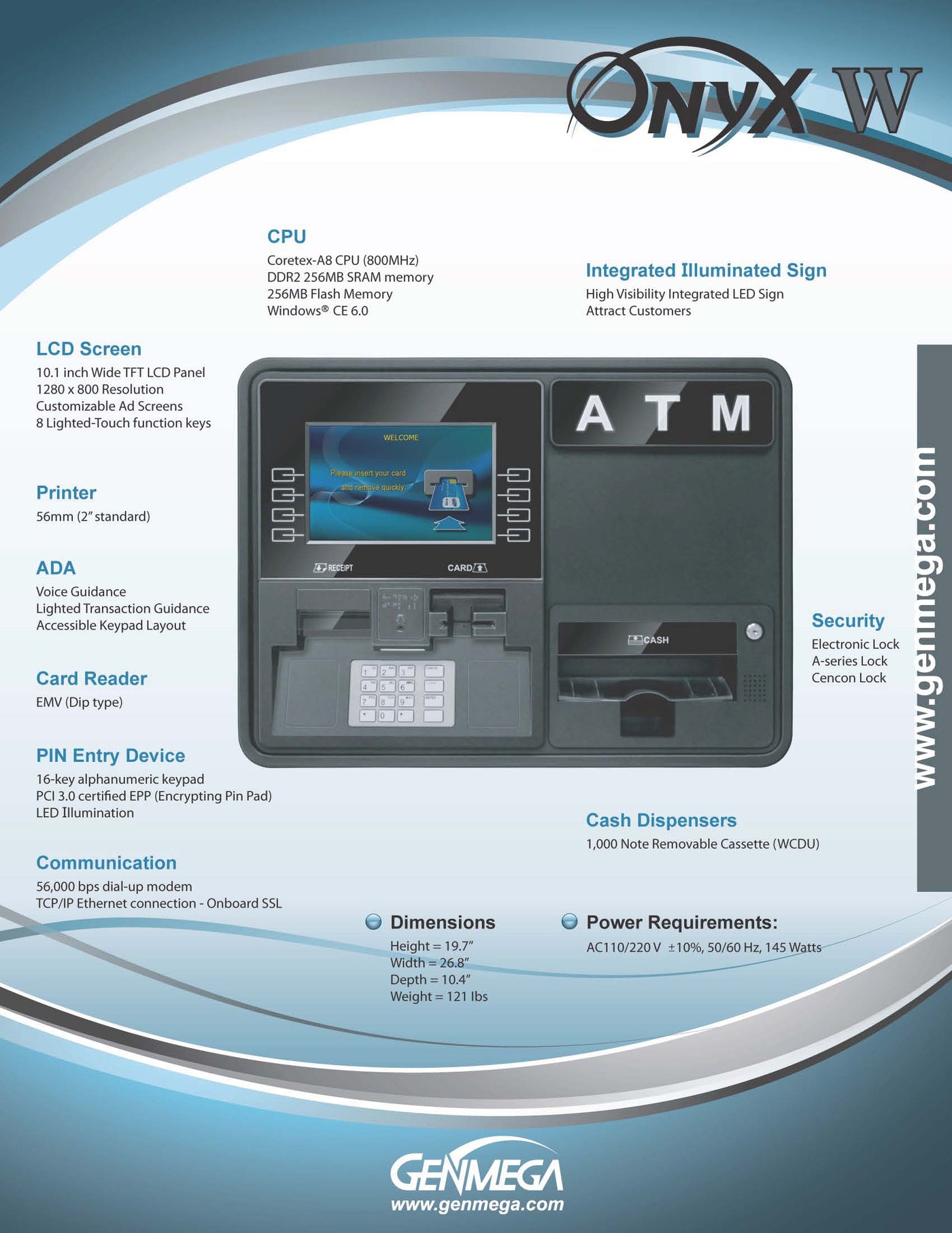 Genmega Onyx-W ATM for Sale - National ATM Systems